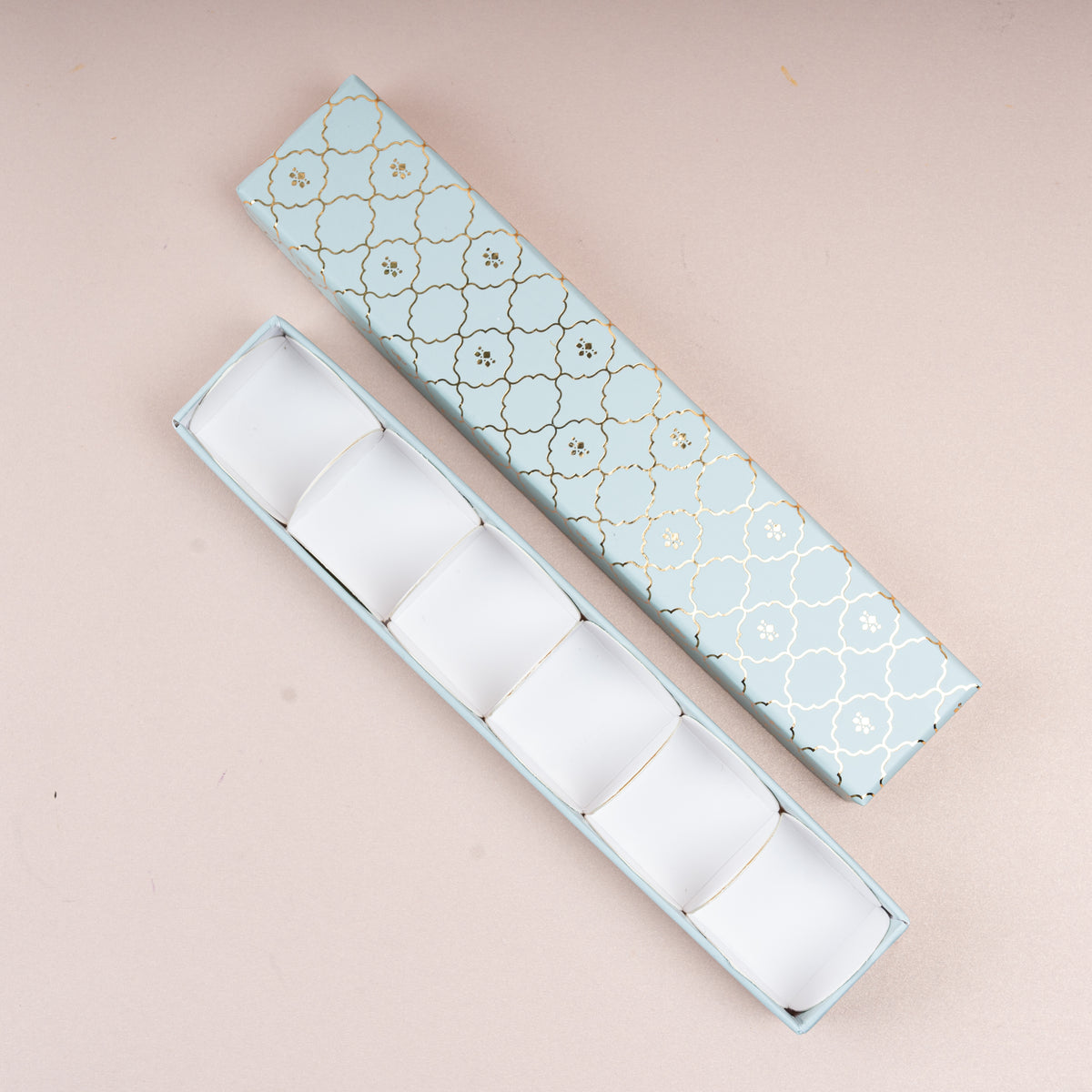 Moroccan Powder Blue Gold Foil Rigid Chocolate Box ( Cavity of 6 pcs ...