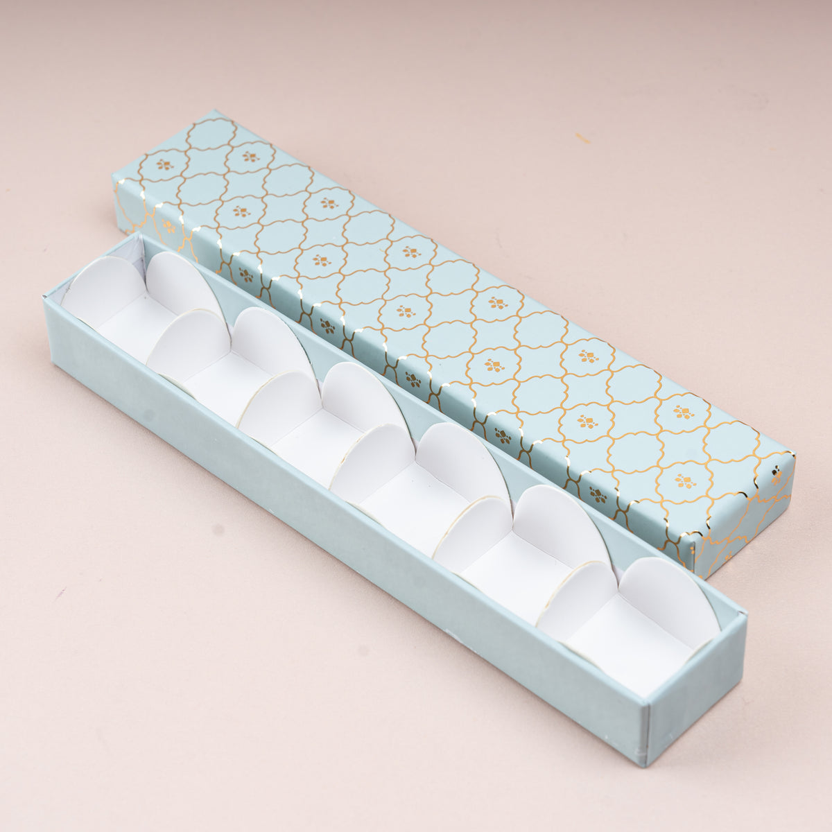 Moroccan Powder Blue Gold Foil Rigid Chocolate Box ( Cavity of 6 pcs ...