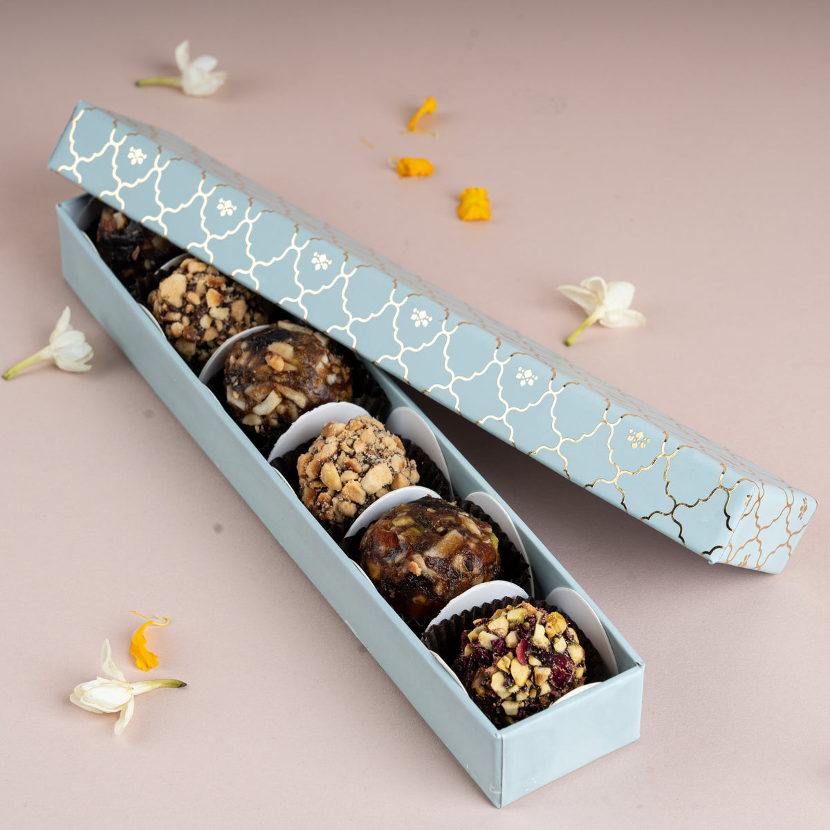 Moroccan Powder Blue Gold Foil Rigid Chocolate Box ( Cavity of 6 pcs ...