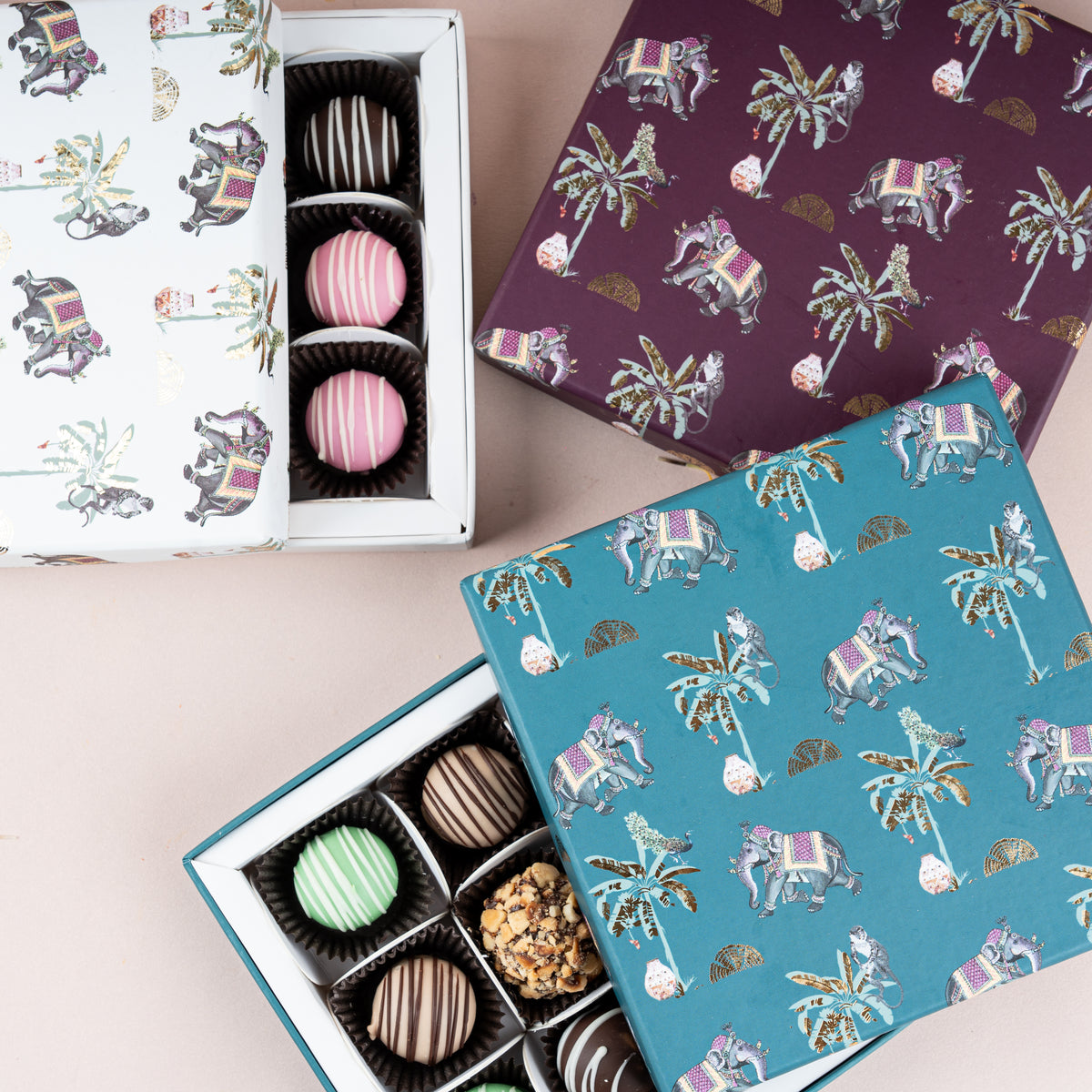 Van Mahal Gold Foil Rigid Chocolate Box (Persian Green - Cavity of 9 p ...